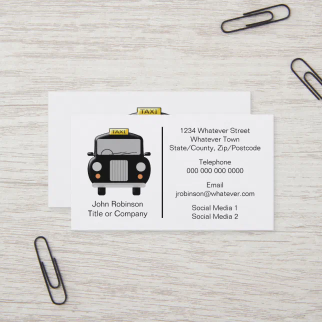 Black Cab Design Taxi Driver Business Card | Zazzle