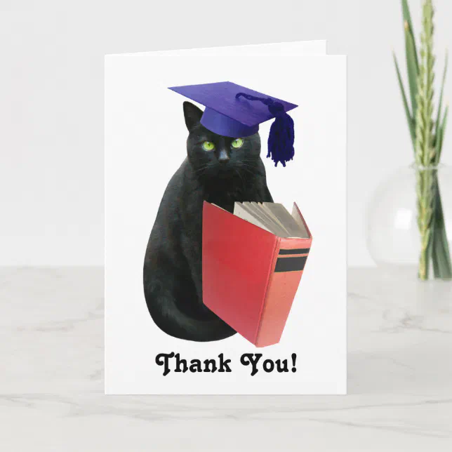 Black Cat Graduation Thank You Card | Zazzle