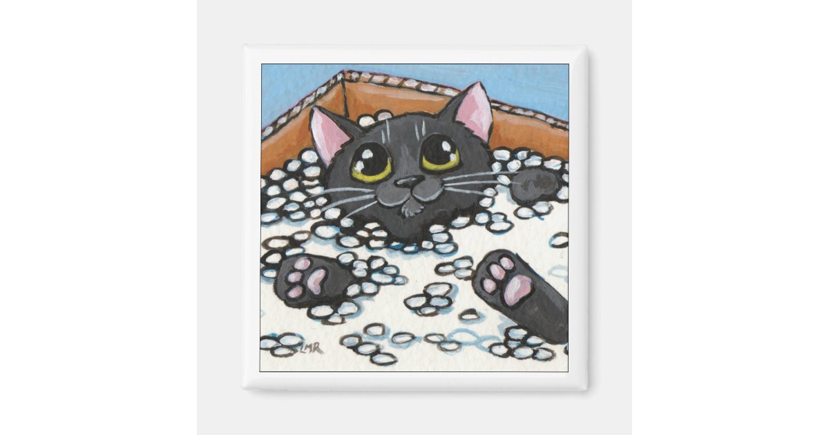 Black Cat in a Box of Packing Peanuts | Cat Magnet | Zazzle