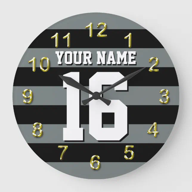 Black Charcoal Team Jersey Preppy Stripe Large Clock | Zazzle