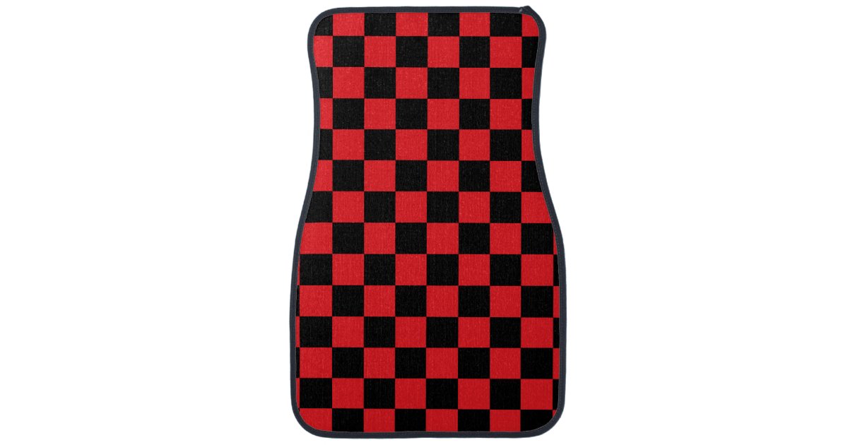 Black checkers on red background car mat | Zazzle