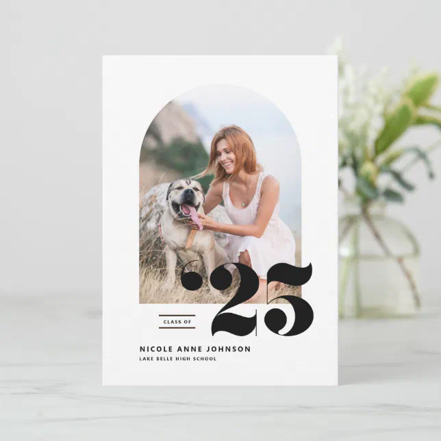 Black Class of 2025 Arch Photo Graduation Invitation | Zazzle