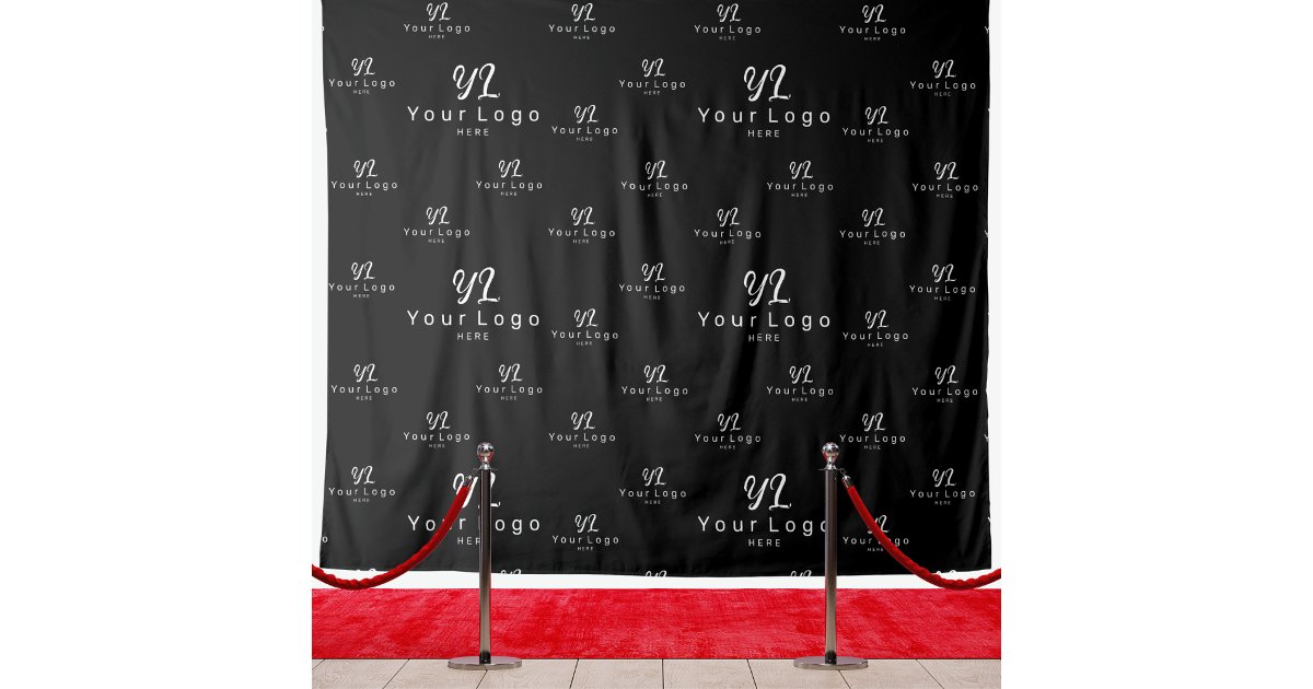 Black Custom Business Logo Backdrop Trade show Tapestry | Zazzle