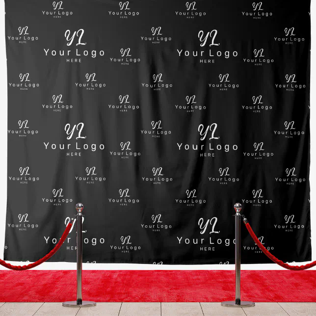 Black Custom Business Logo Backdrop Trade show Tapestry | Zazzle