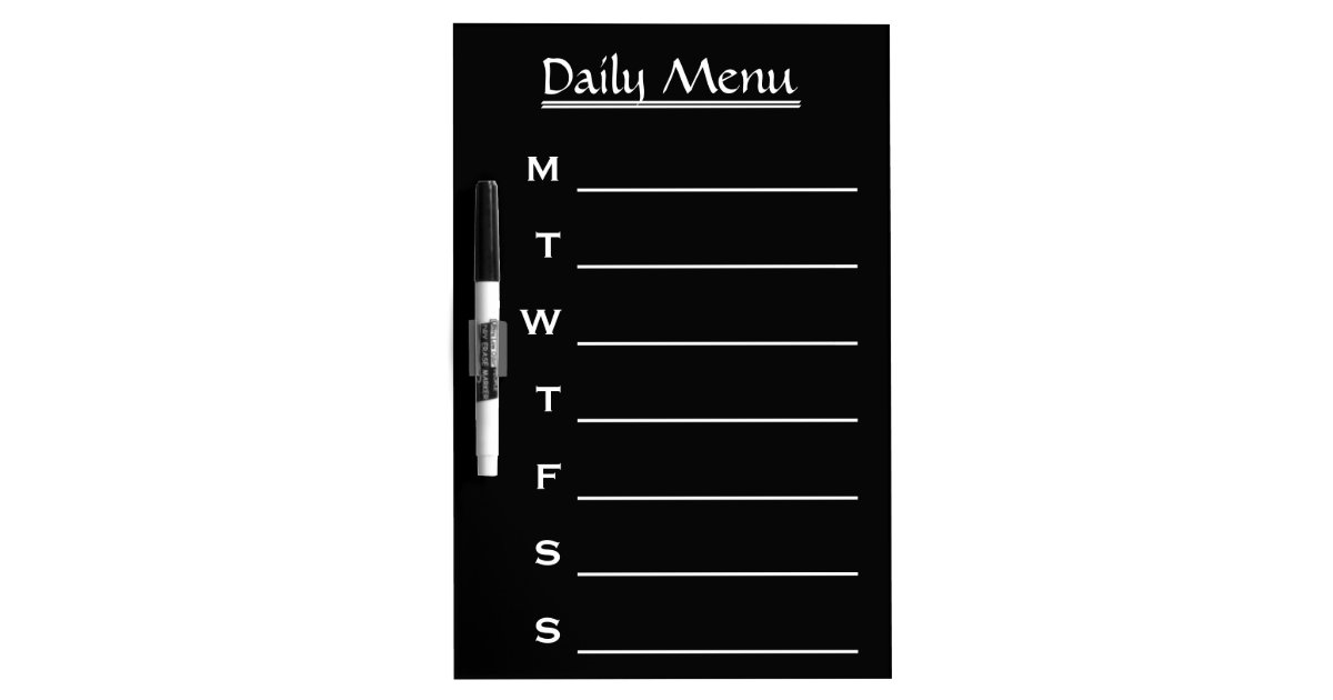 Black Daily Menu Weekly Menu Dry Erase Board | Zazzle