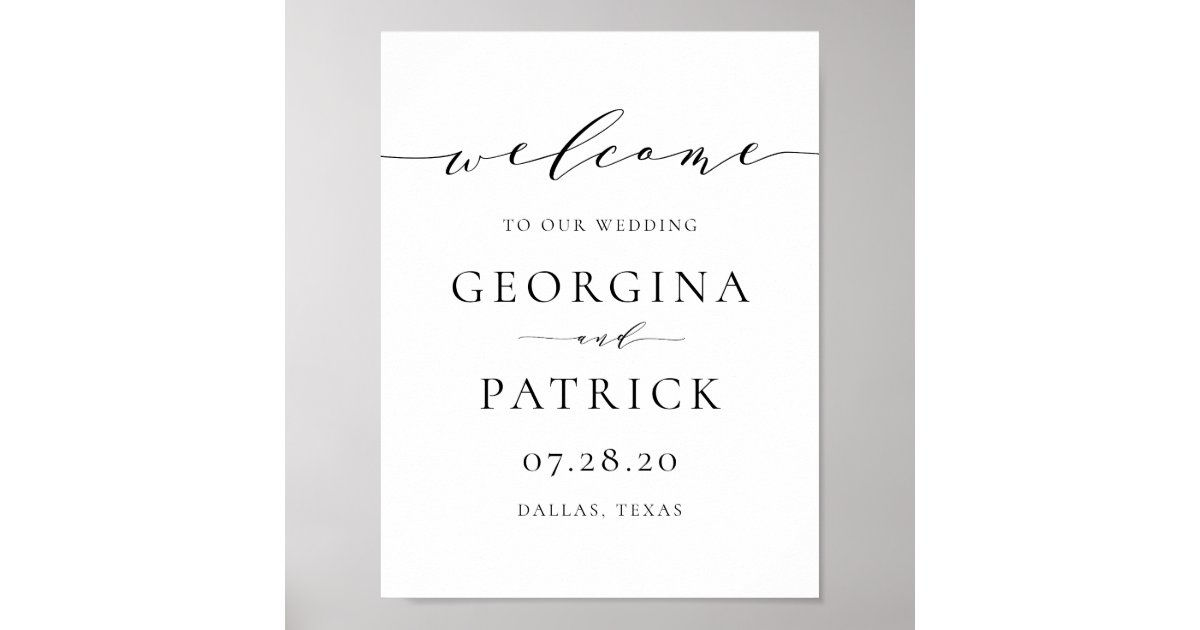 Black Dainty Script Simple Wedding Welcome Sign | Zazzle