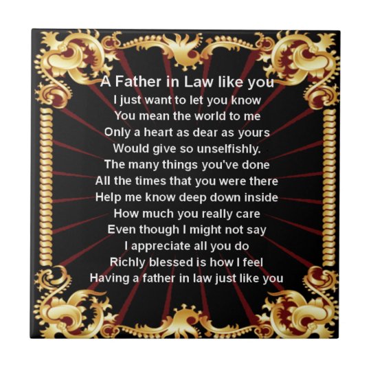 Black design Father in Law Poem Tile | Zazzle.co.uk