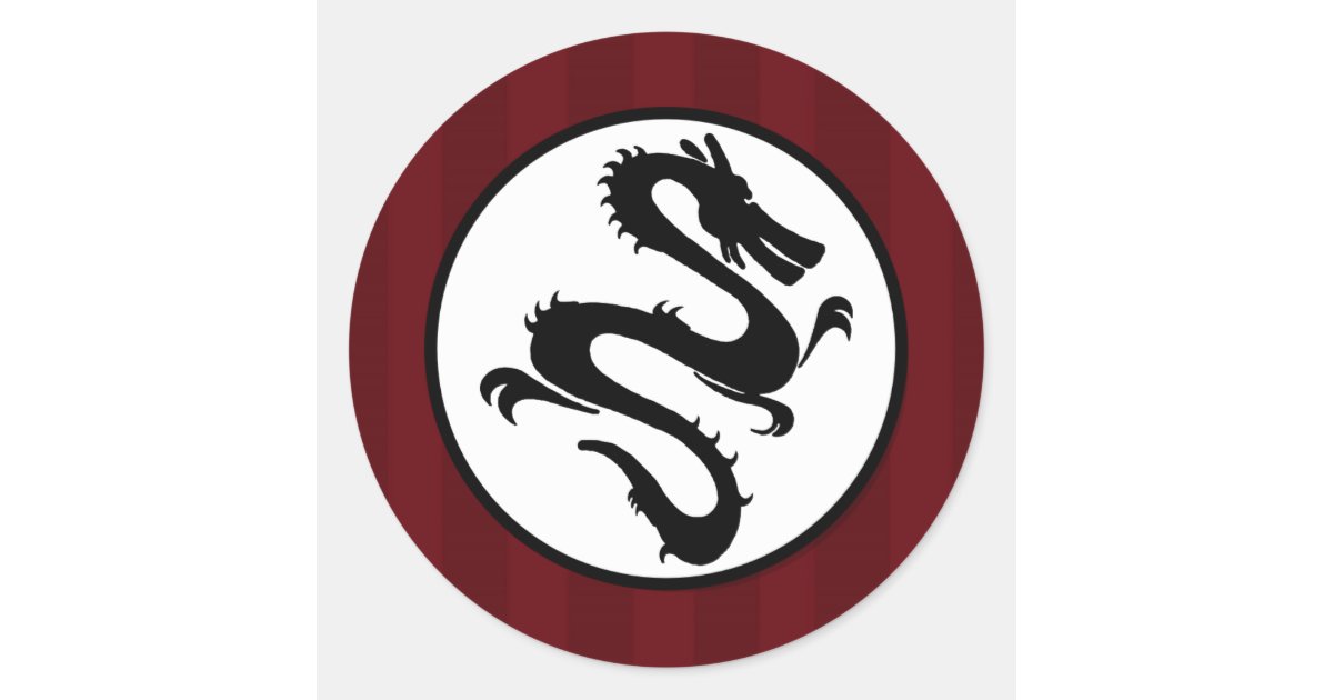 Black Dragon Silhouette on Red Stripes Classic Round Sticker | Zazzle
