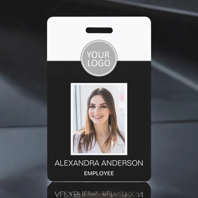 Black Employee Name Logo Photo Corporate Work ID Badge | Zazzle