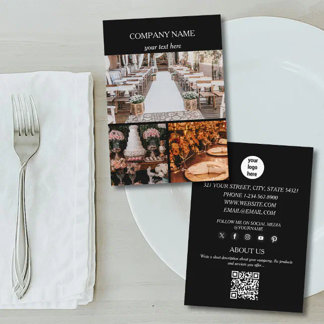 Black Event Planning Business 3 Photos QR Code Business Card | Zazzle