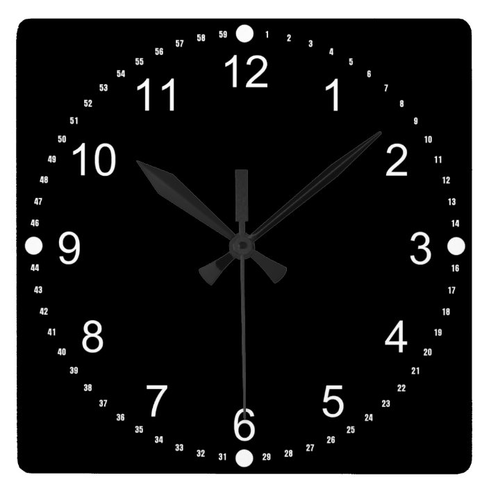 Black Face - White Numbers Square Wall Clock | Zazzle.co.uk