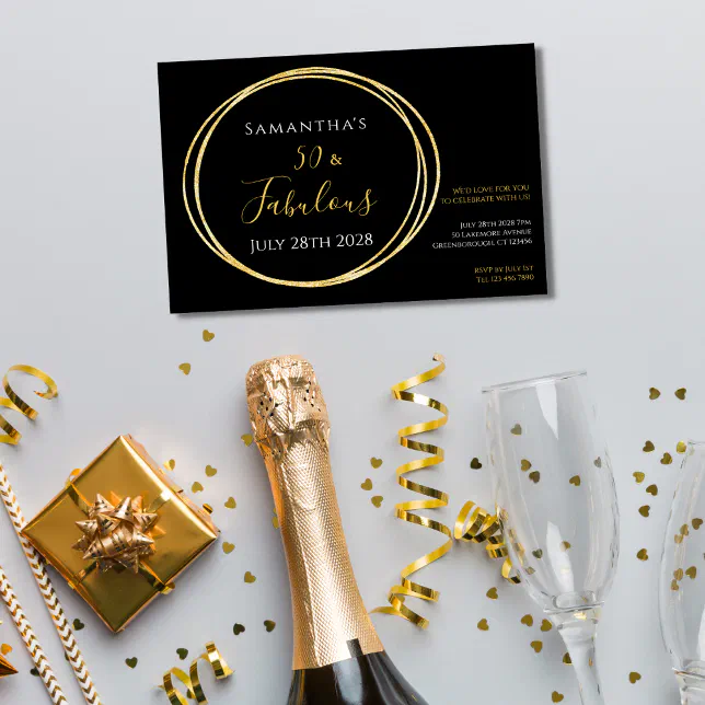 Black Gold 50th Birthday Party Invitation | Zazzle