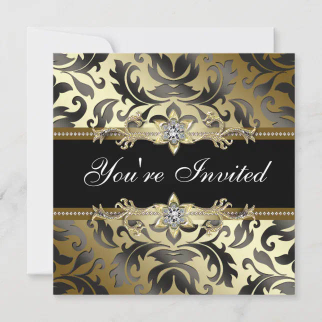 Black Gold Damask All Occasion Party Invitations | Zazzle