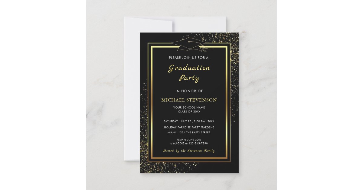 Black Gold Glitter Graduation Invitation | Zazzle