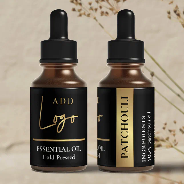 Black & Gold Logo Cosmetic Essential Oil Bottle | Zazzle