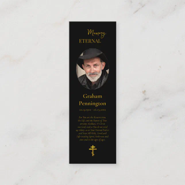 Black Gold Photo Memorial Orthodox Prayer Bookmark Mini Business Card ...