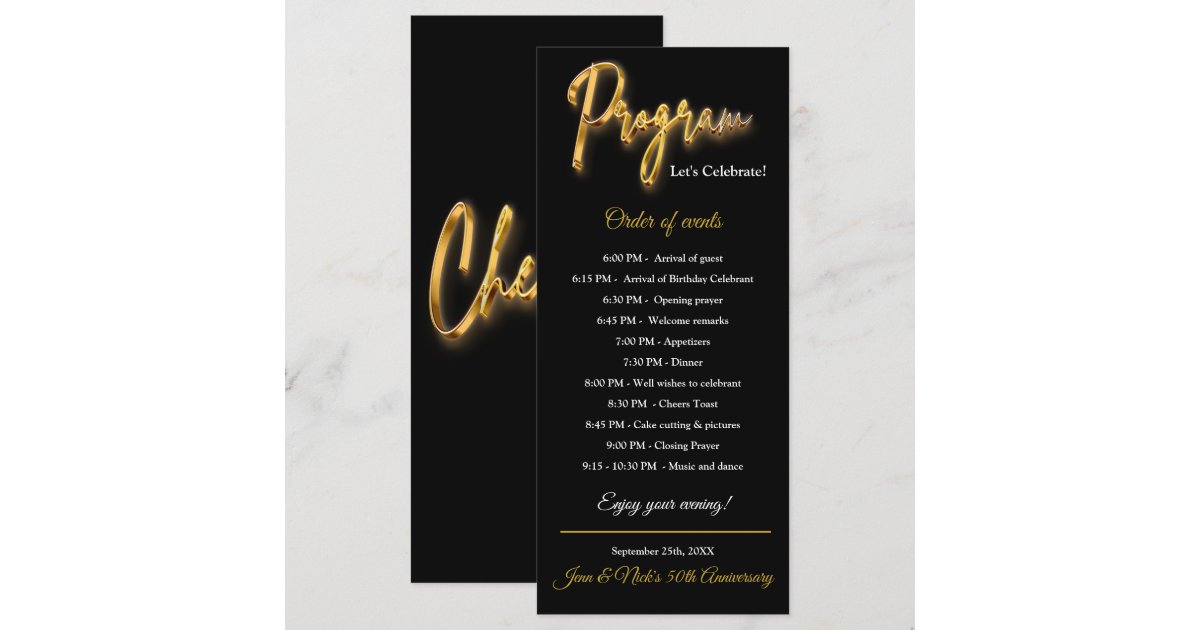 Black & Gold Program 3d Gold Tex Minimalist Design Menu | Zazzle