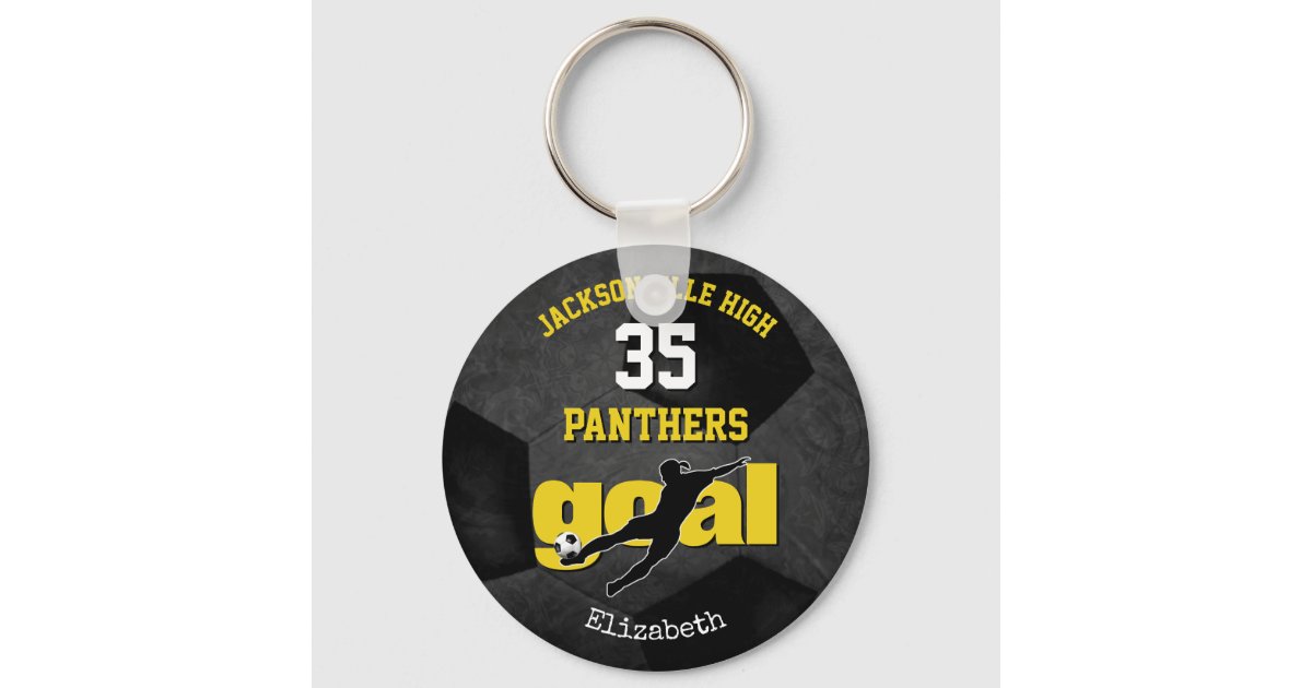 black gold school team gifts girls soccer key ring | Zazzle