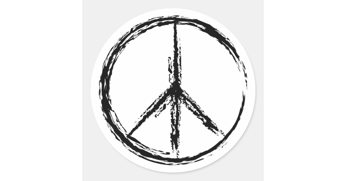 Black isolated creative peace sign classic round sticker | Zazzle