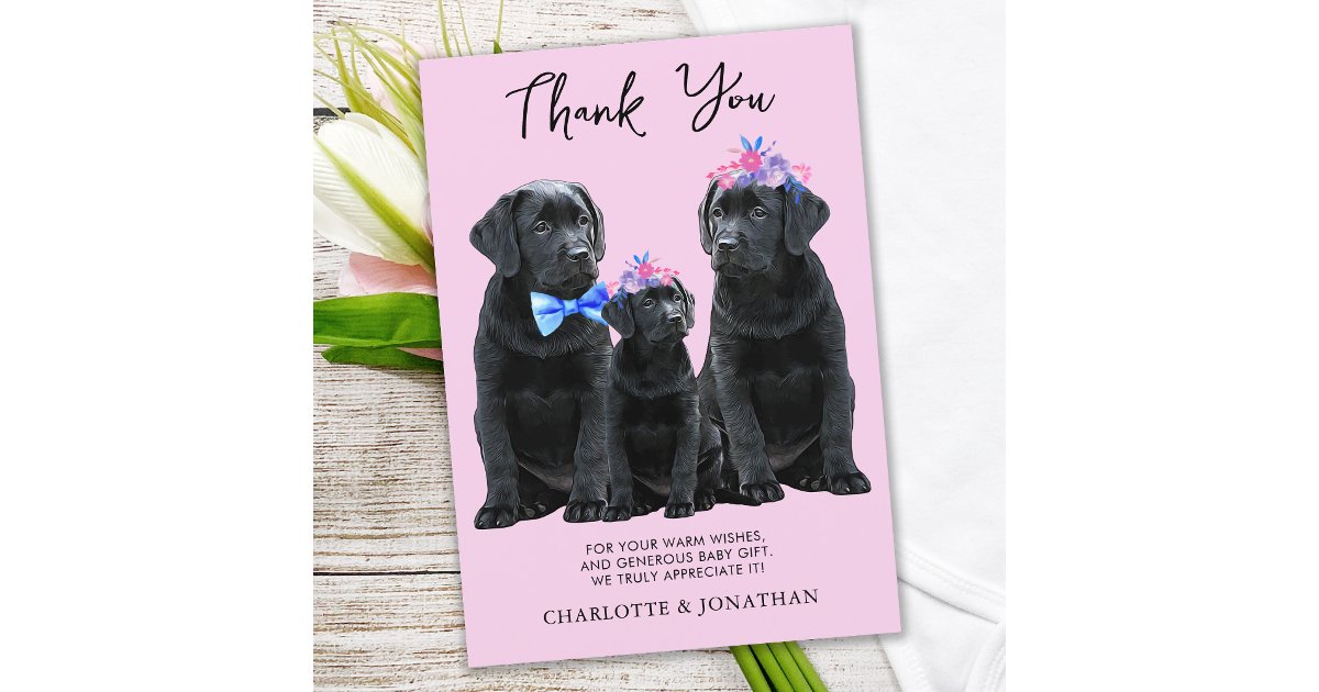 Black Labrador Retriever Puppy Dog Girl Pink Thank You Card | Zazzle