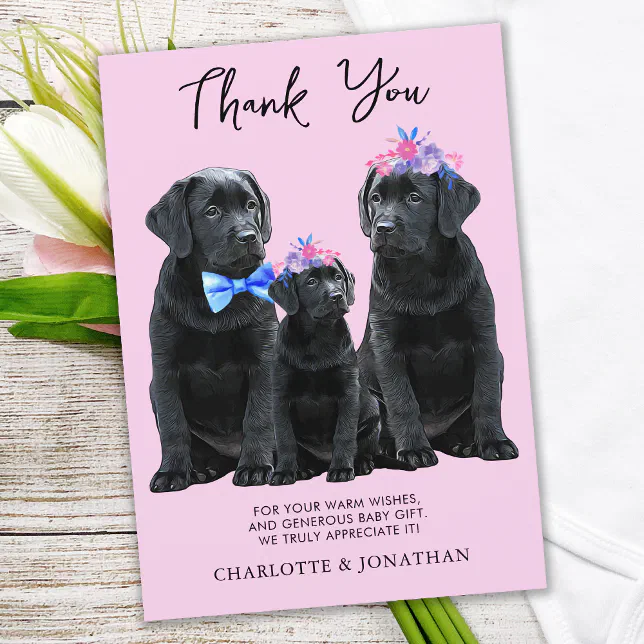 Black Labrador Retriever Puppy Dog Girl Pink Thank You Card | Zazzle