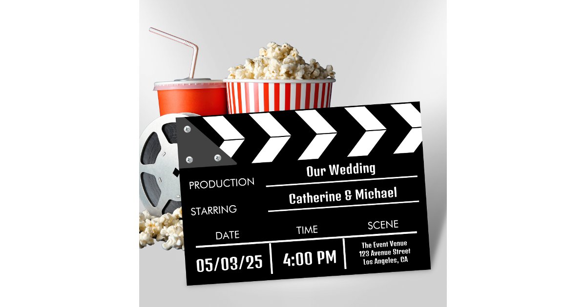 Black Movie Clapper Unique Wedding Invitation | Zazzle