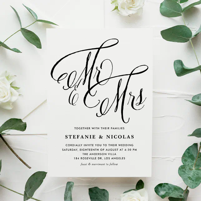 Black Mr and Mrs Rustic Script QR Code Wedding Invitation Postcard | Zazzle