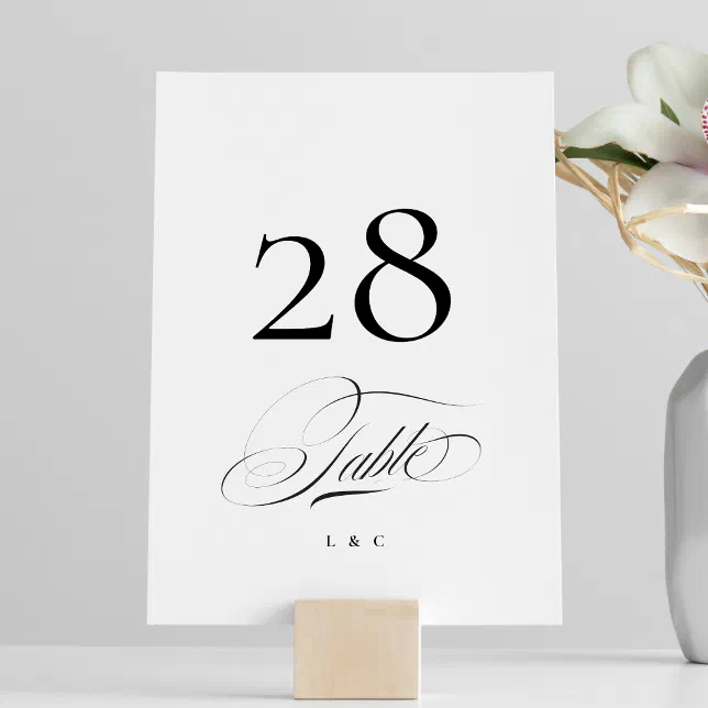 Black on White Elegant Calligraphy Wedding Table Number | Zazzle