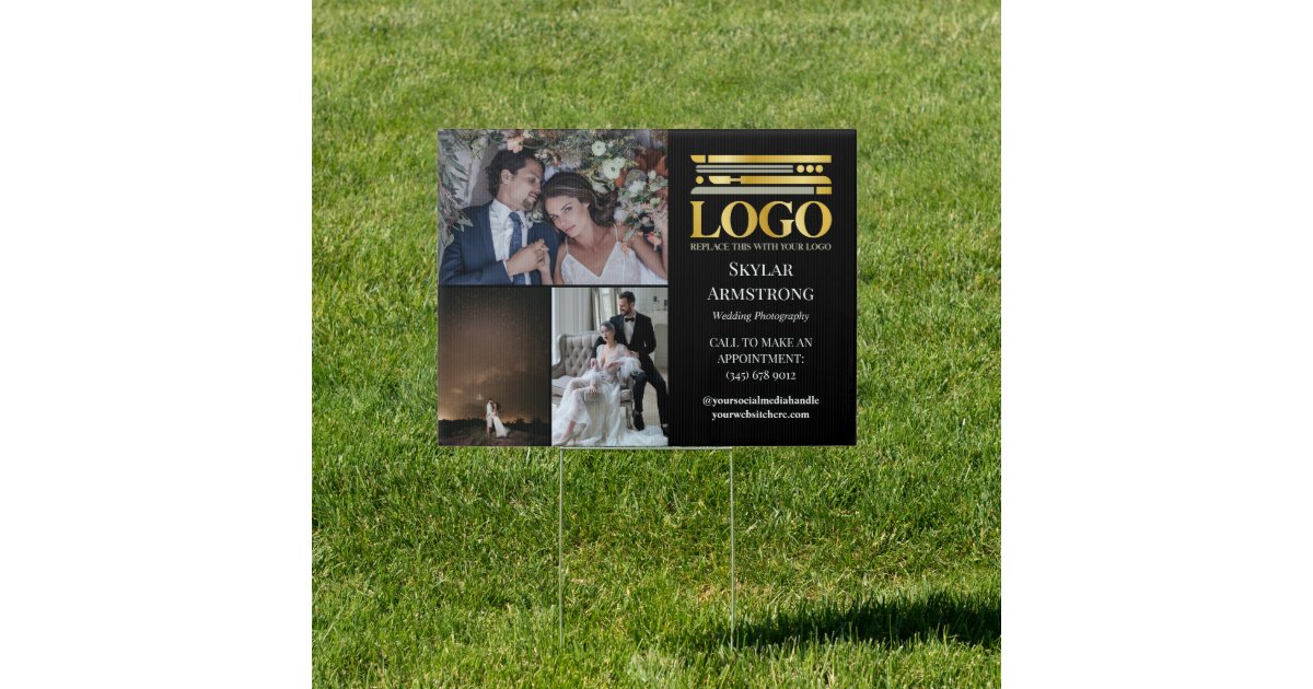Black Photo Collage Logo Professional Photographer Garden Sign | Zazzle
