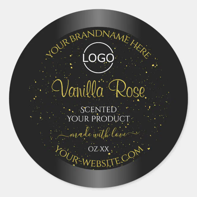 Black Product Labels Gold Soft Glitter with Logo | Zazzle