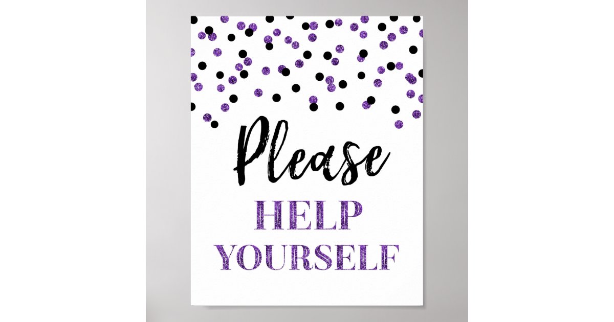 Black Purple Confetti Please Help Yourself Sign | Zazzle