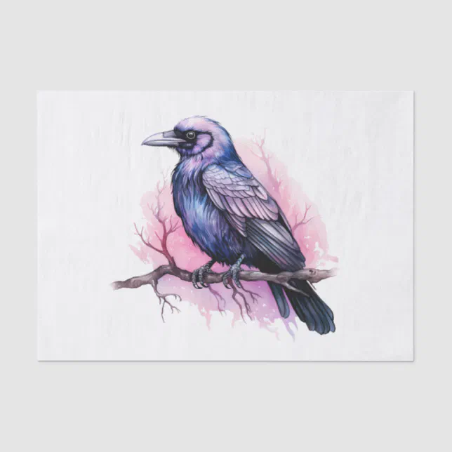 Black Raven on a Branch Illustration Tissue Paper | Zazzle