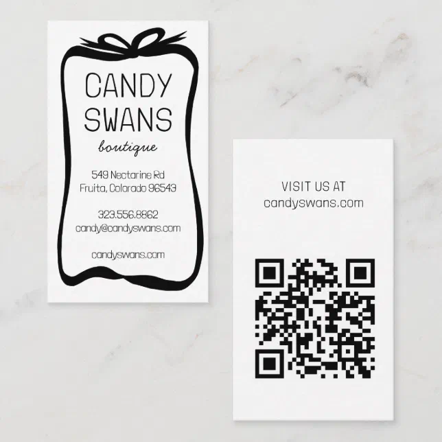 Black Ribbon Bows Sweet Custom QR Code Girly Business Card | Zazzle