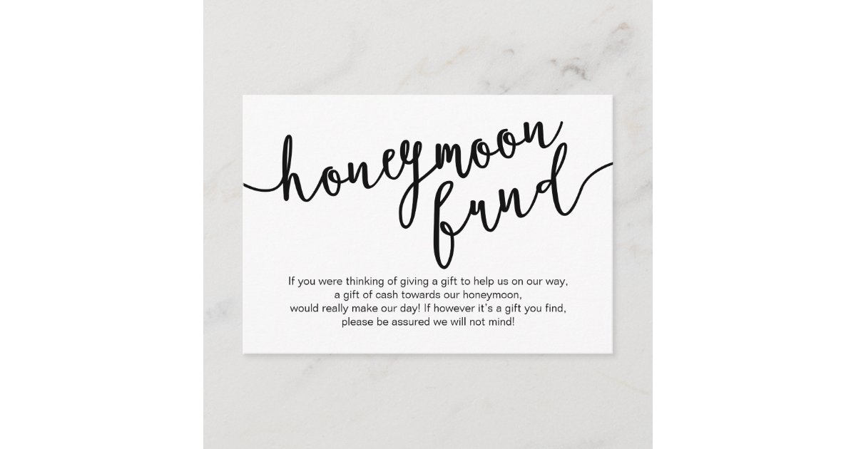 Black Script, Wedding Honeymoon Fund Wish Enclosure Card | Zazzle