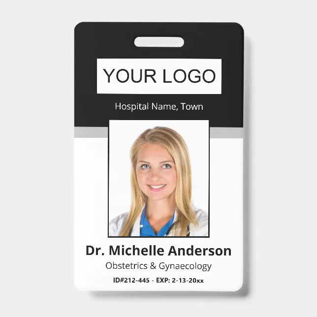 Black Simple Professional Employee Custom Photo ID Badge | Zazzle
