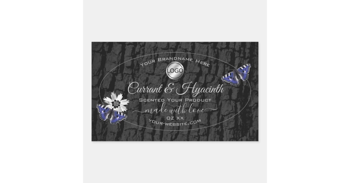 Black Tree Bark Silver Frame Product Labels Logo | Zazzle
