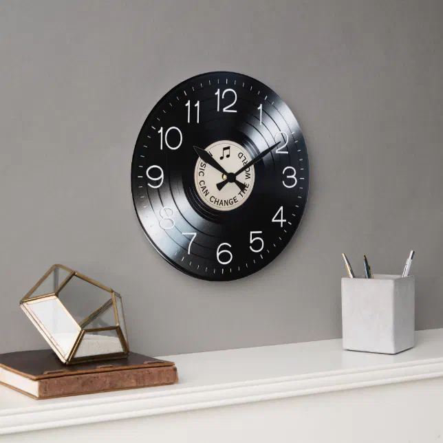 Black Vinyl LP Record Album With Quote Large Clock | Zazzle