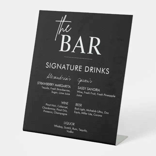 Black Wedding Signature Drinks Bar Menu Pedestal Sign | Zazzle