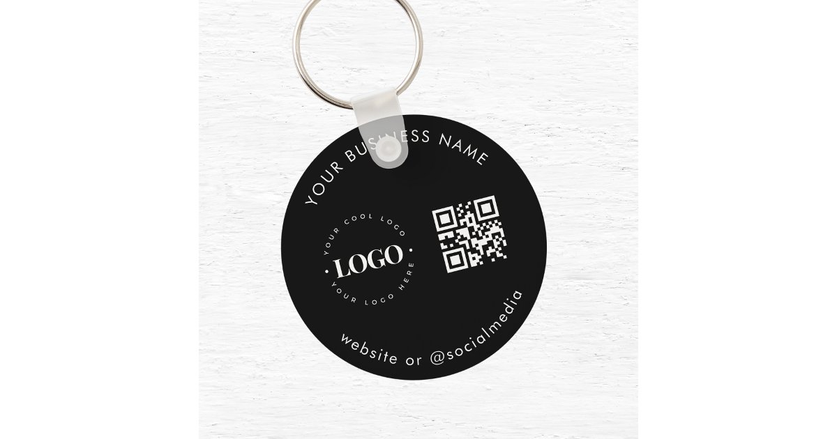 Black White Add Custom Business Logo Qr Code Scan Key Ring | Zazzle