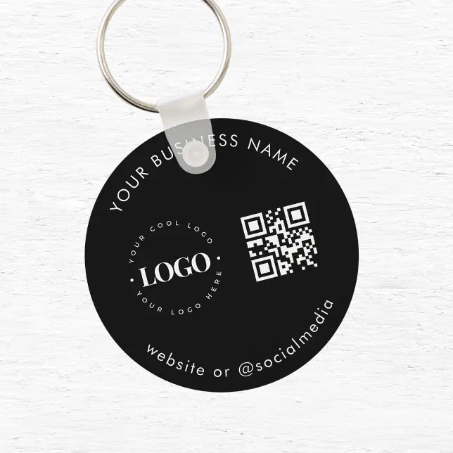 Black White Add Custom Business Logo Qr Code Scan Key Ring | Zazzle