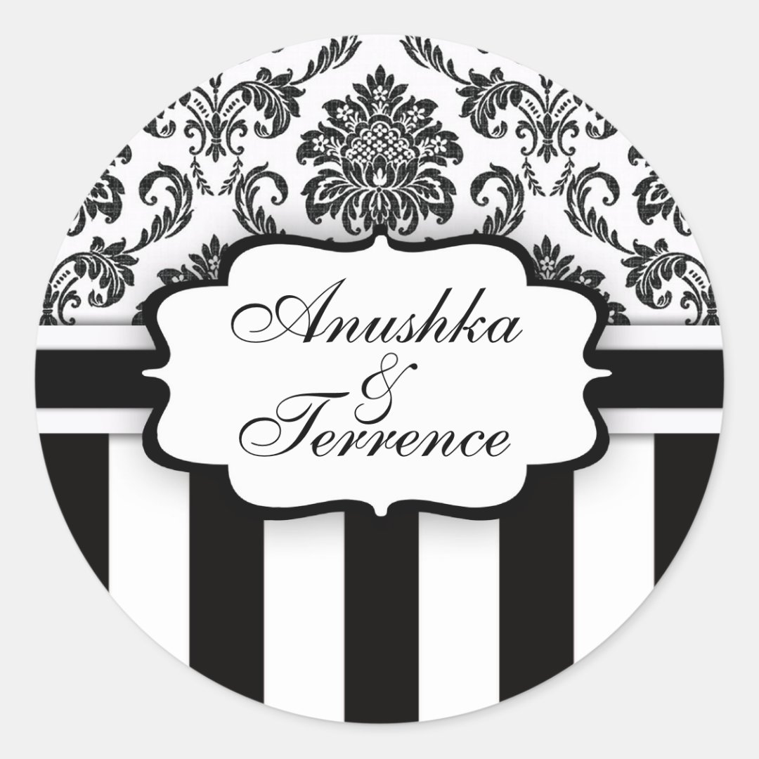 Black White Damask Stripe Wedding Sticker | Zazzle