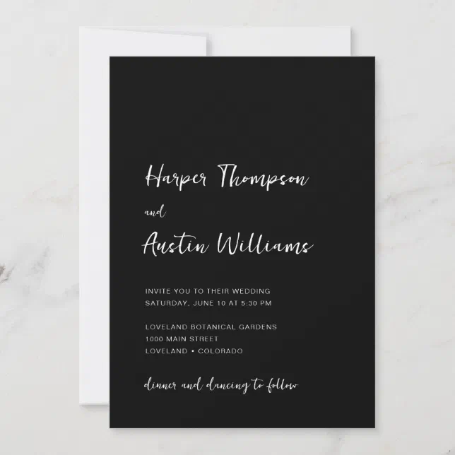 Black White Modern Minimalist Script Wedding Invitation | Zazzle