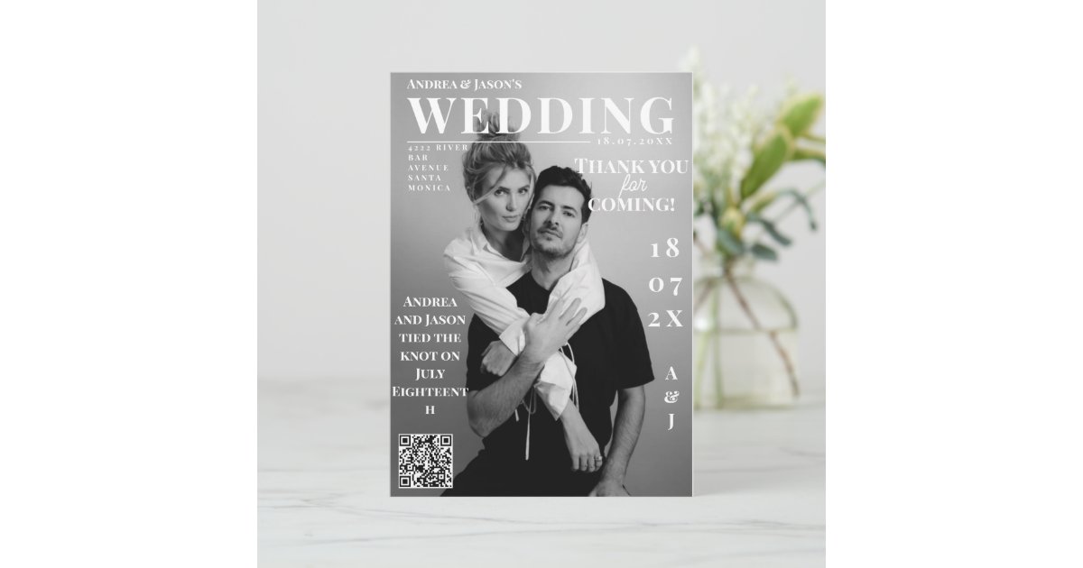Black & White Photo Magazine Cover Wedding Invitation | Zazzle