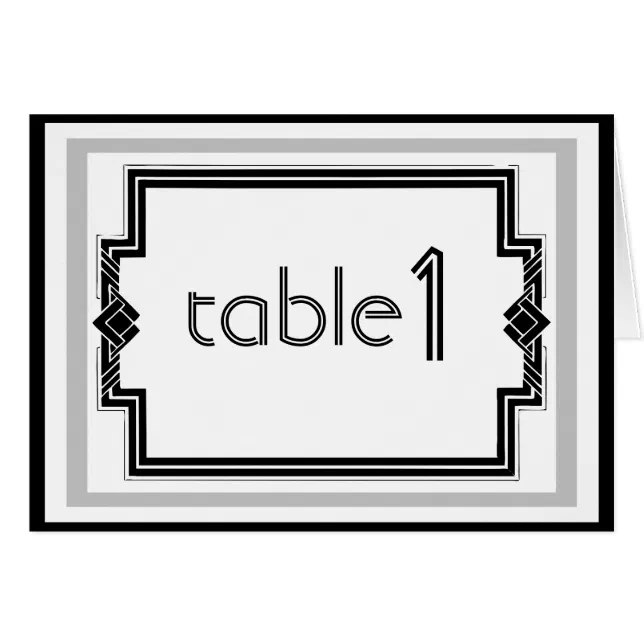 Black White Silver Art Deco Table Number tent card | Zazzle