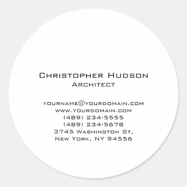 Black White Simple Plain Architect Classic Round Sticker | Zazzle
