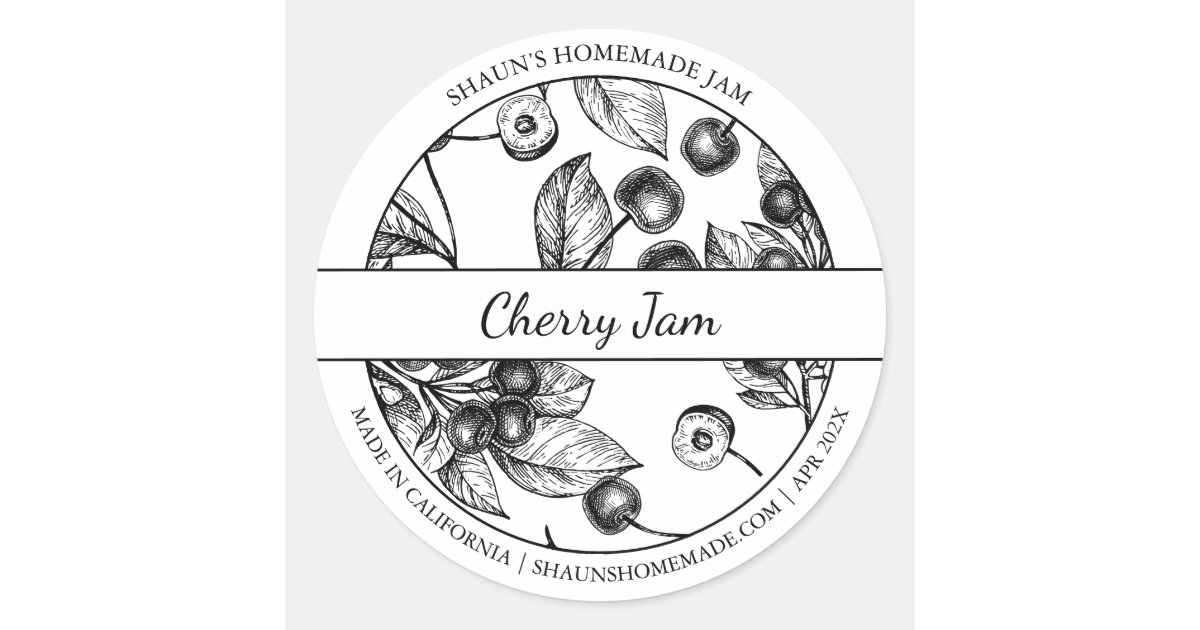 Black & White Sketch Cherry Jam label | Zazzle