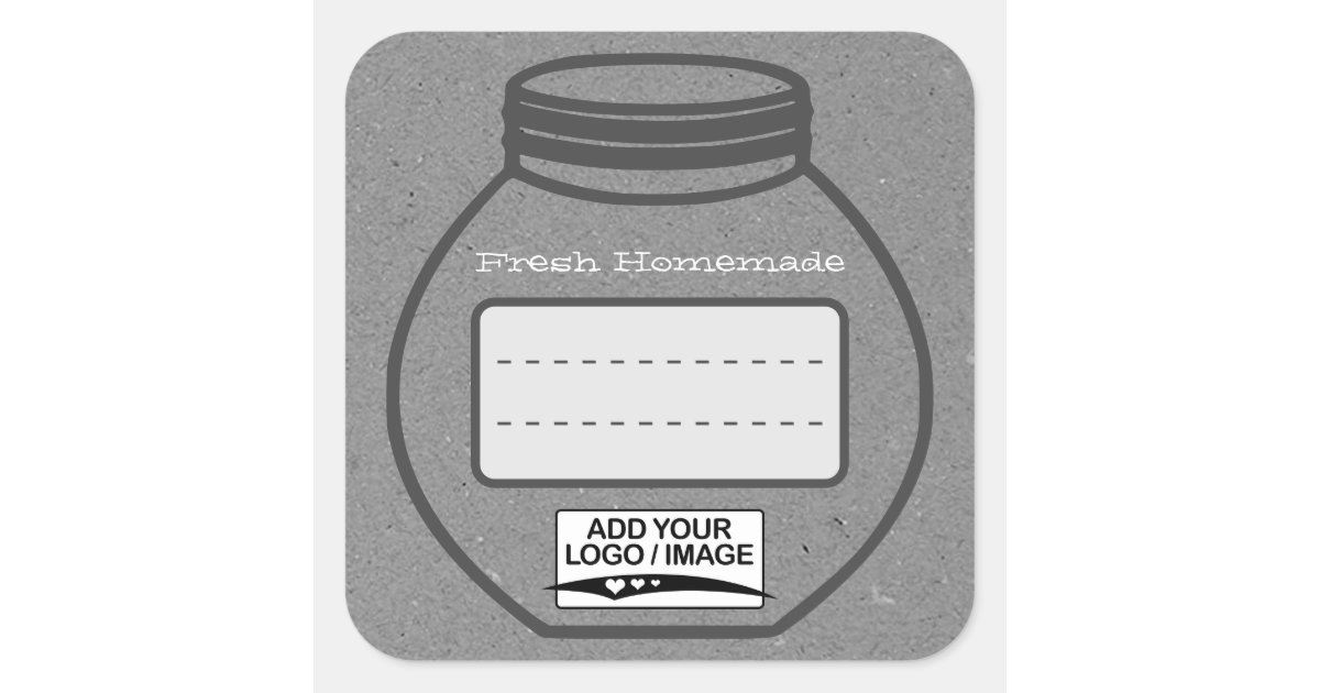 Blank Text Box Kraft Paper Grey Jam Jar Logo Grey Square Sticker | Zazzle