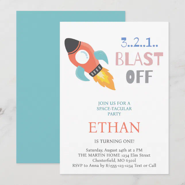 Blast Off! Outer Space Rocket Ship Birthday Invitation | Zazzle