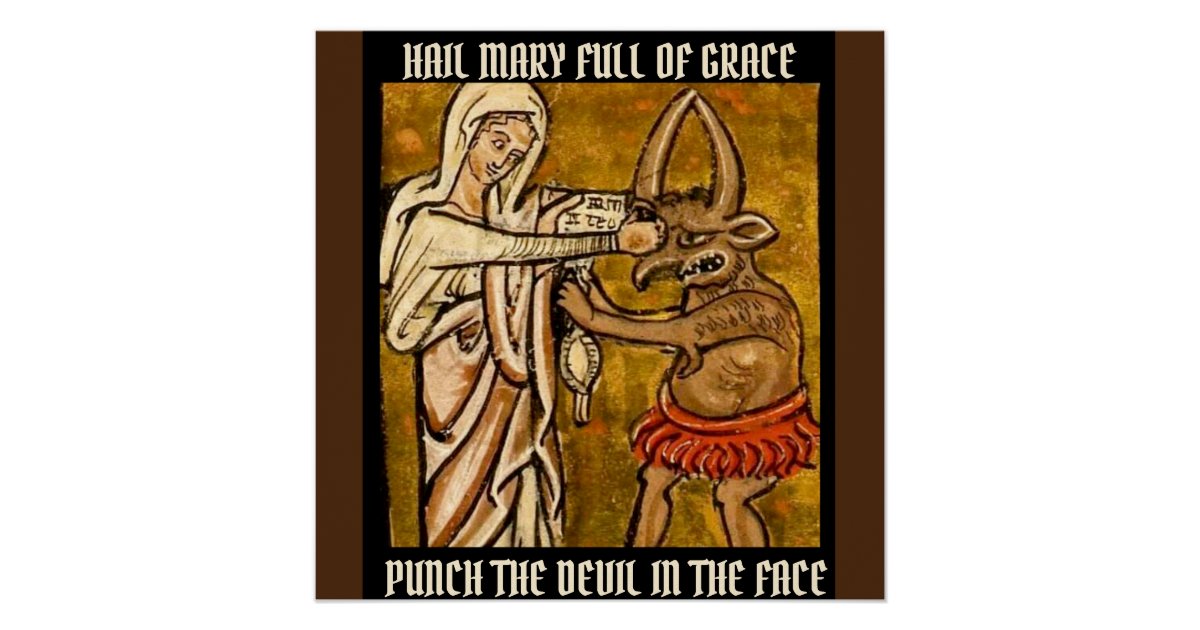 Blessed Virgin Mary Punching the Devil in the Face Poster | Zazzle