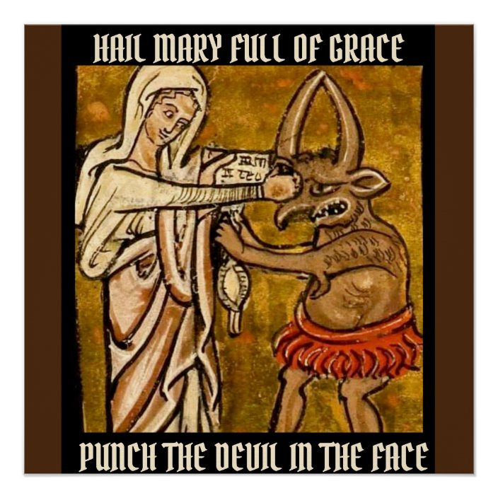 Blessed Virgin Mary Punching The Devil In The Face Poster Zazzle Co Uk